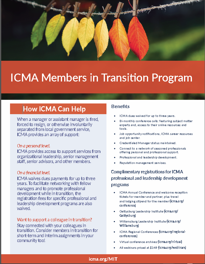 ICMA MEMBER BENEFIT: Members in Transition Brochure | icma.org